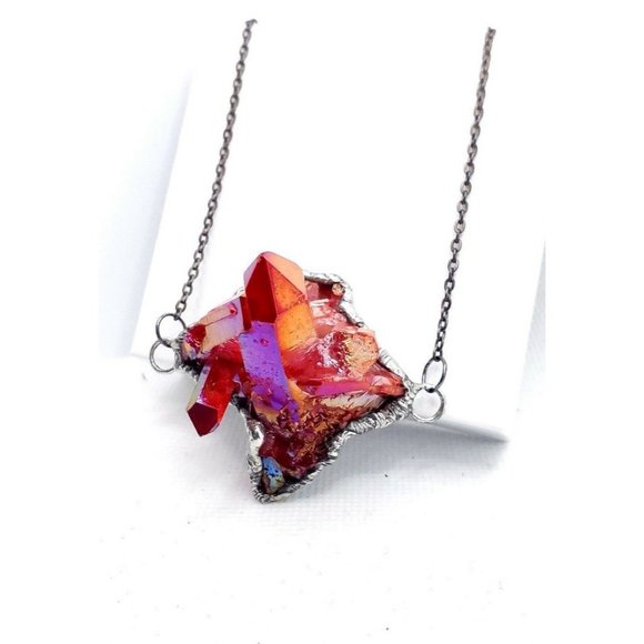 Hand Crafted | Jewelry | Huge Red Aura Quartz Crystal Necklace Handmade ...